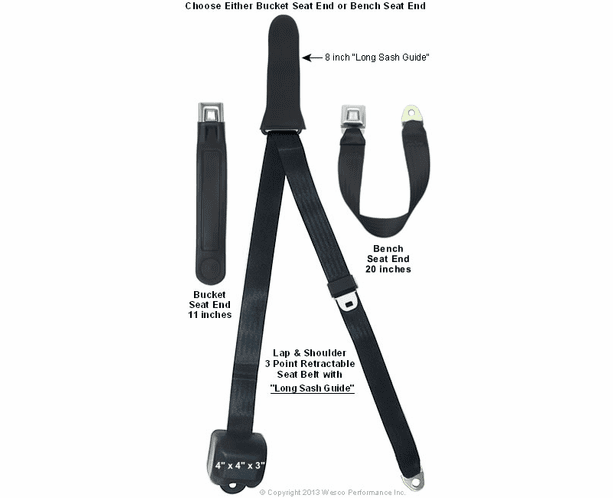 Starburst Buckle 3 Point Retractable Seat Belt with Long Sash Guide
