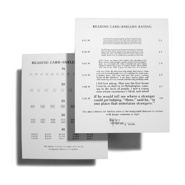 Refractor Test Card Snellen Jaeger 4 Letter Groups Refractor Test Card Snellen Jaeger 4 Letter Groups