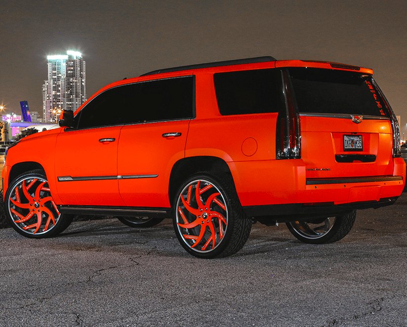 Red Escalade With 26 Inch Rims