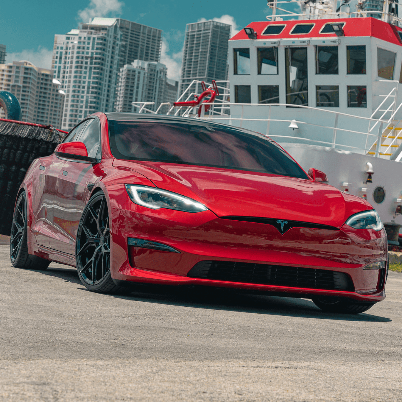 Tesla Model S Red With Black Rims