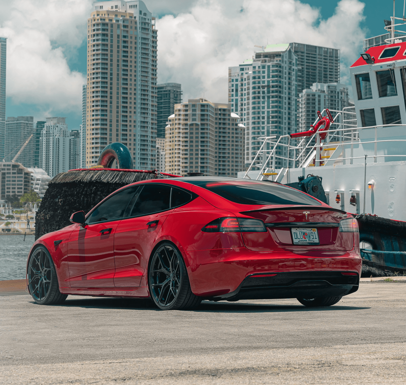 Tesla Model S Red With Black Rims