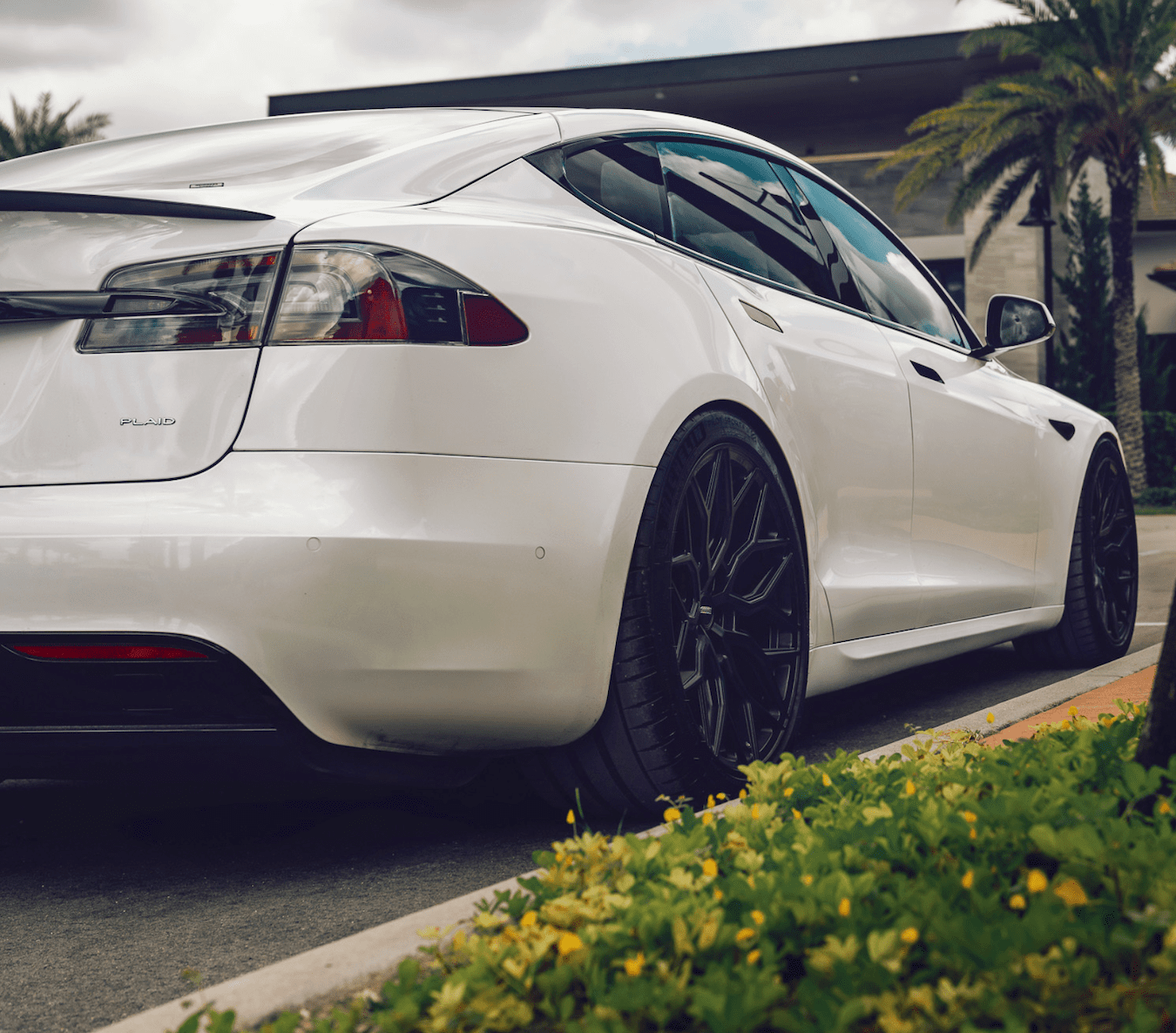 Tesla Model S White Black Rims
