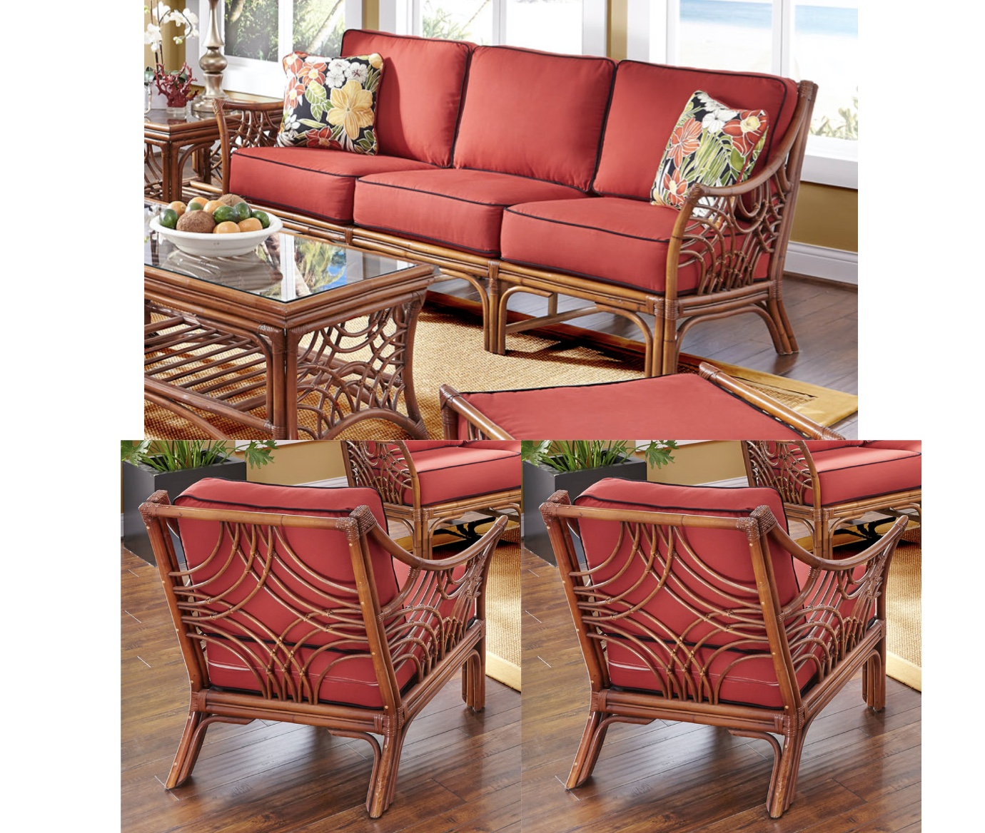Belize Rattan Set Of 3: 2 Chairs and Sofa