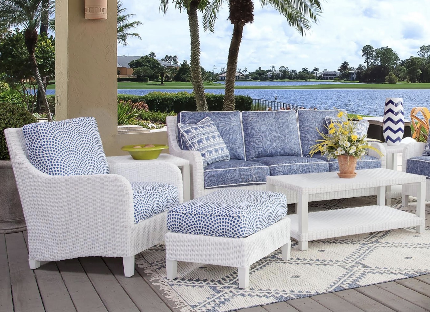 Braxton Culler White Tangiers Outdoor Wicker Set of 5- Sofa, Chair ...