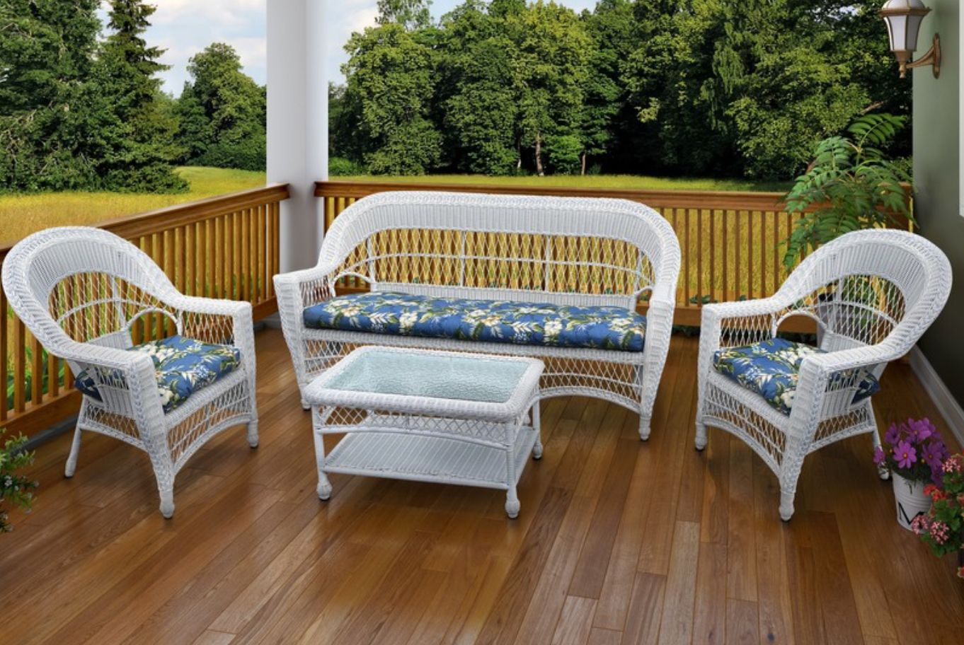 Cape Cod Outdoor Wicker Sofa Set of 4 - Sofa, 2 Chairs, Coffee Table...