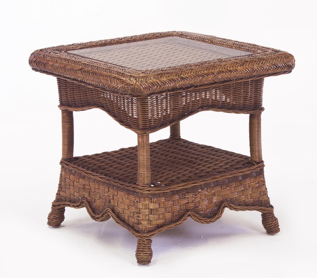 South Seas Rattan Autumn Morning Wicker End Table with Glass Top