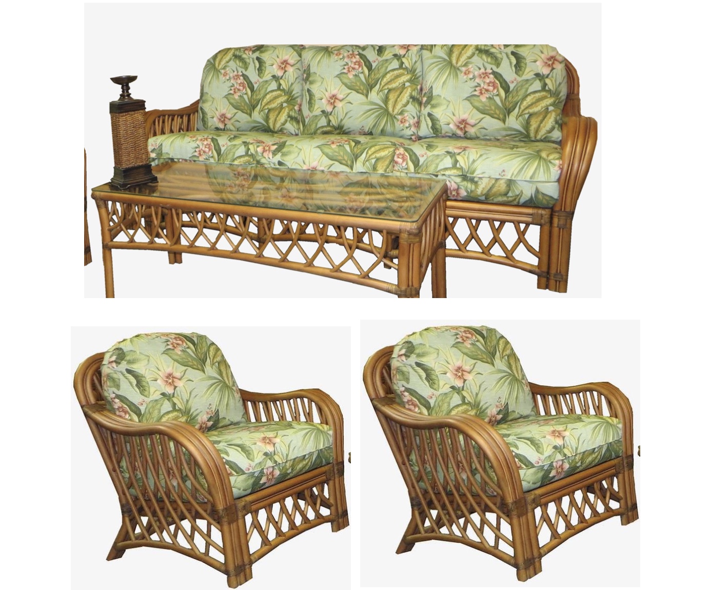 Crystal Lake Rattan Set of 3: 2 Chairs and Sofa