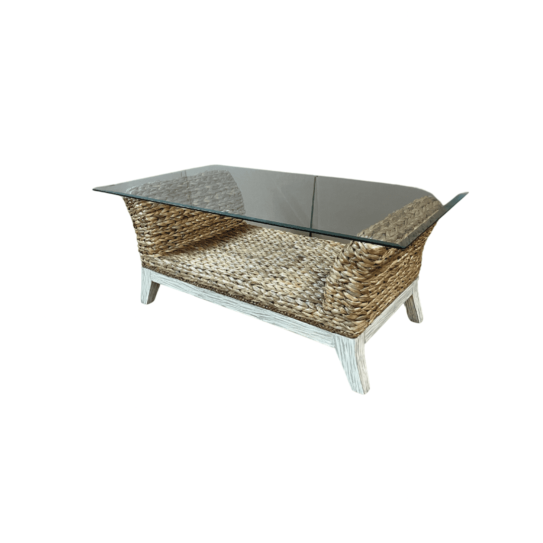 Palm Bay Banana Leaf Coffee Table With Glass Top