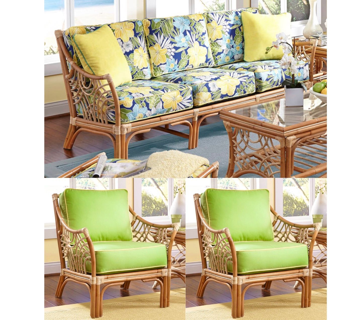 Nassau Rattan Set Of 3: 2 Chairs and Sofa
