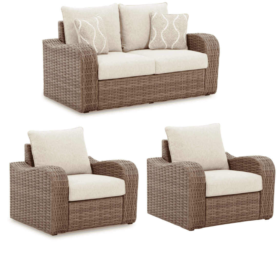 Seabreeze Outdoor Wicker Set of 3 2 Chairs And Loveseat Group