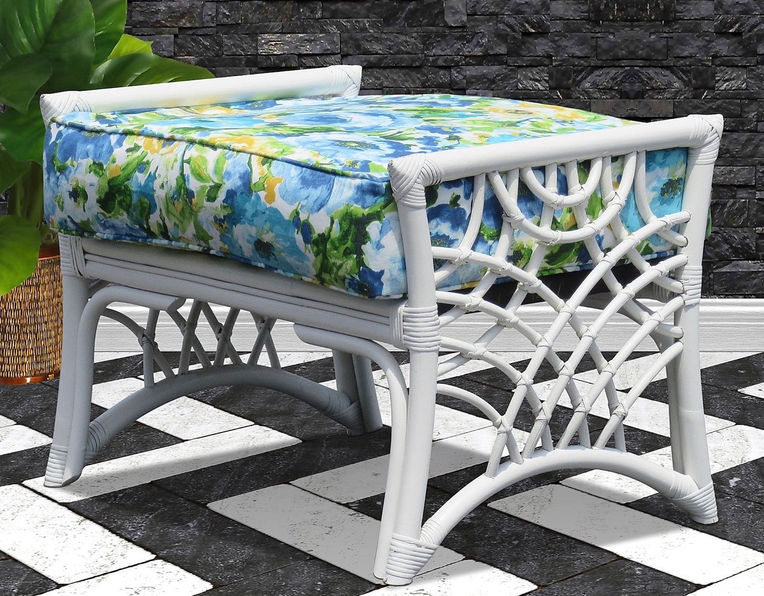 Spice Islands Bali Rattan Ottoman in White