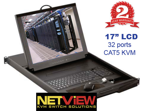 1U Real Mouse Rackmount 17" KVM Keyboard LCD Monitor w/ 32-port CAT5 ...