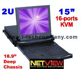 2U, 15" Rackmount LCD monitor forward folding KVM keyboard w/ 16 port ...