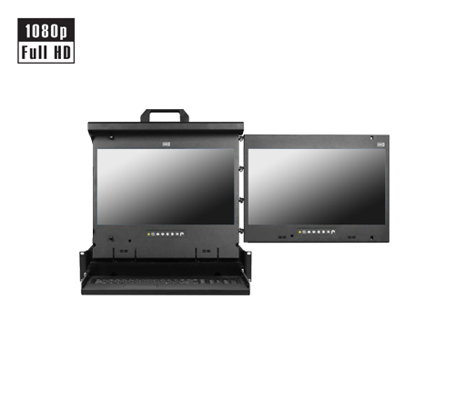 2U FHD 17" dual Rackmount Keyboard LCD Monitor Console Drawer ( Right ...