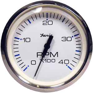 Faria Chesapeake White Stainless Steel 4" Tachometer, 4,000 RPM (Diesel ...
