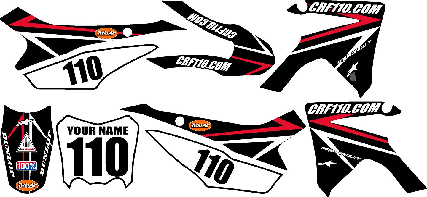 2013-2018 Honda CRF110 Graphics Kit (Black) Arrow Series