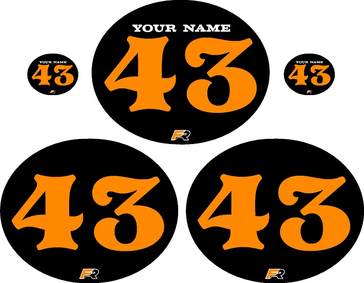 Factory Ride Vintage Oval Number Plates Black Backgrounds / Orange Numbers