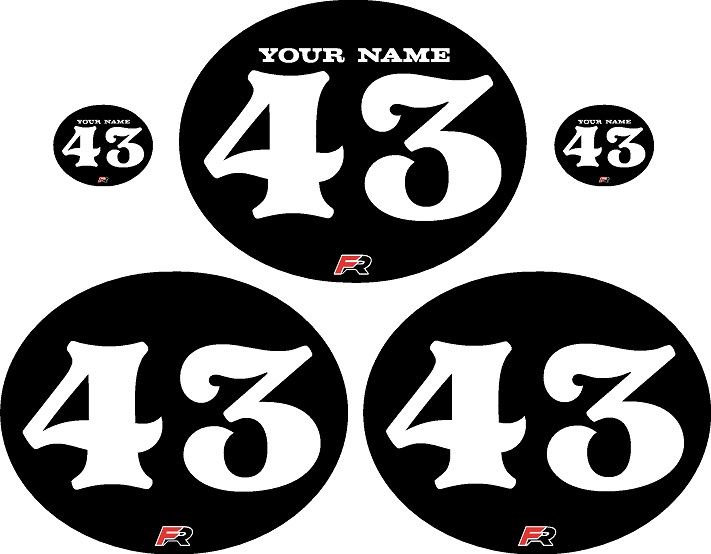 Factory Ride Vintage Oval Number Plates Black Backgrounds / White Numbers