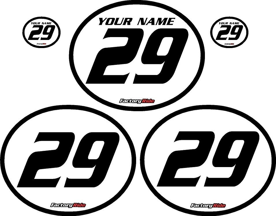 Factory Ride Vintage Oval Number Plates White Backgrounds / Black Bold ...