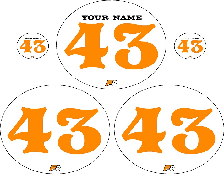 Factory Ride Vintage Oval Number Plates White Backgrounds / Orange Numbers