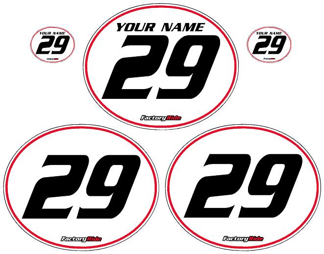 Factory Ride Vintage Oval Number Plates White backgrounds-Red Pinstripe ...
