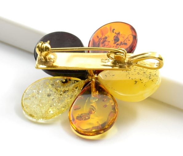 Amber Brooch Made of Precious Multicolor Baltic Amber.