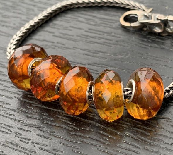 5 Pcs Wholesale Pandora Style Faceted Amber Charm Beads.