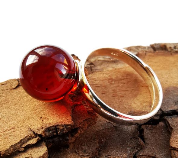 Baltic Amber Ring Made of Cherry Red Baltic Amber.