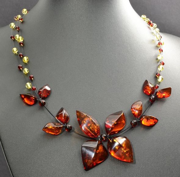 Beautiful Baltic Amber Flower Necklaces. Unique Amber Necklaces.