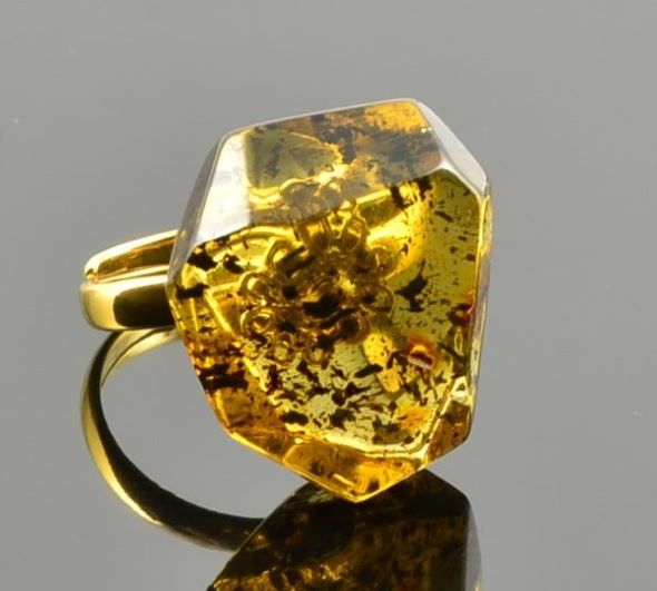 Faceted Amber Rings Made of Baltic Amber With Bits of Flora.