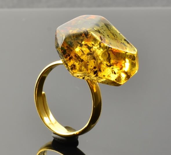 Faceted Amber Rings Made of Baltic Amber With Bits of Flora.