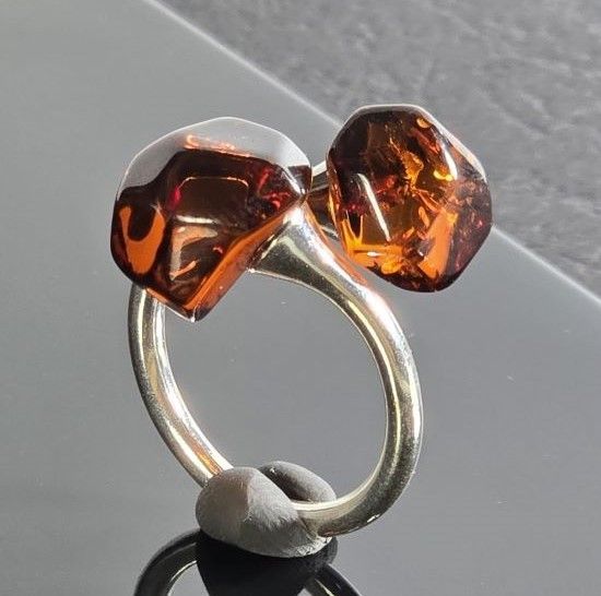 Baltic Amber Rings. Unique Cherry Amber Rings.