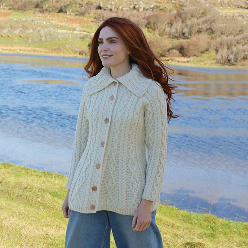 Flare Cardigan with Diamond Pattern|Aran Woollen Mills|Keilys.com