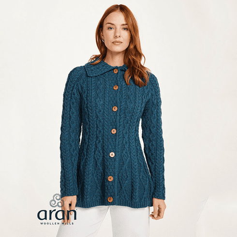 Flare Cardigan with Diamond Pattern|Aran Woollen Mills|Keilys.com