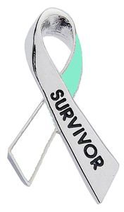 Cervical Cancer Survivor Ribbon Pin - Teal/White|AwarenessDepot.com