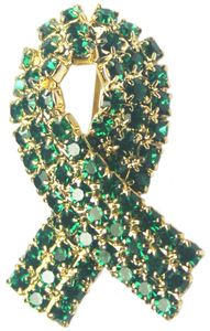 Green Liver Cancer Rhinestone Ribbon Pin|AwarenessDepot.com