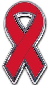 Heart Disease Awareness Ribbon Chrome Auto Emblem|AwarenessDepot.com