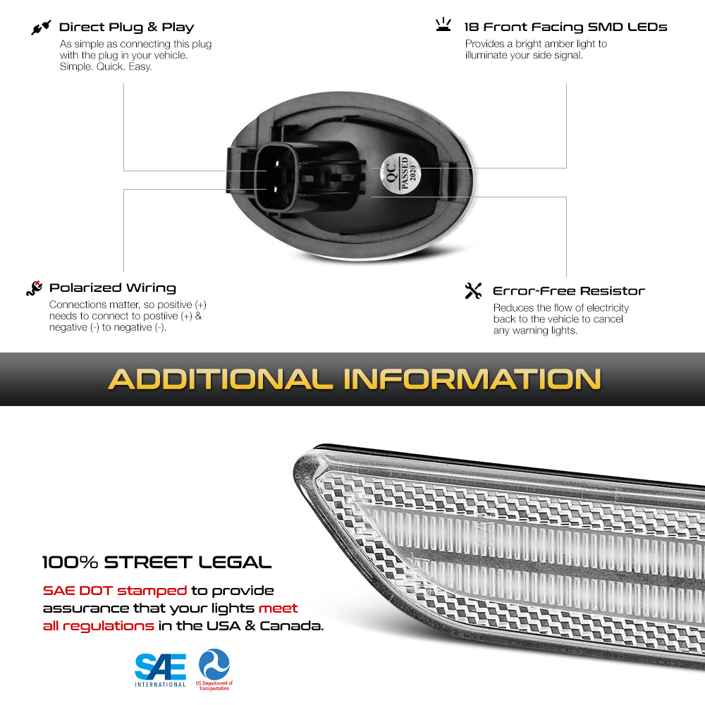 02-07 Subaru Impreza WRX Sti Sequential LED Side Marker Lights - Clear ...