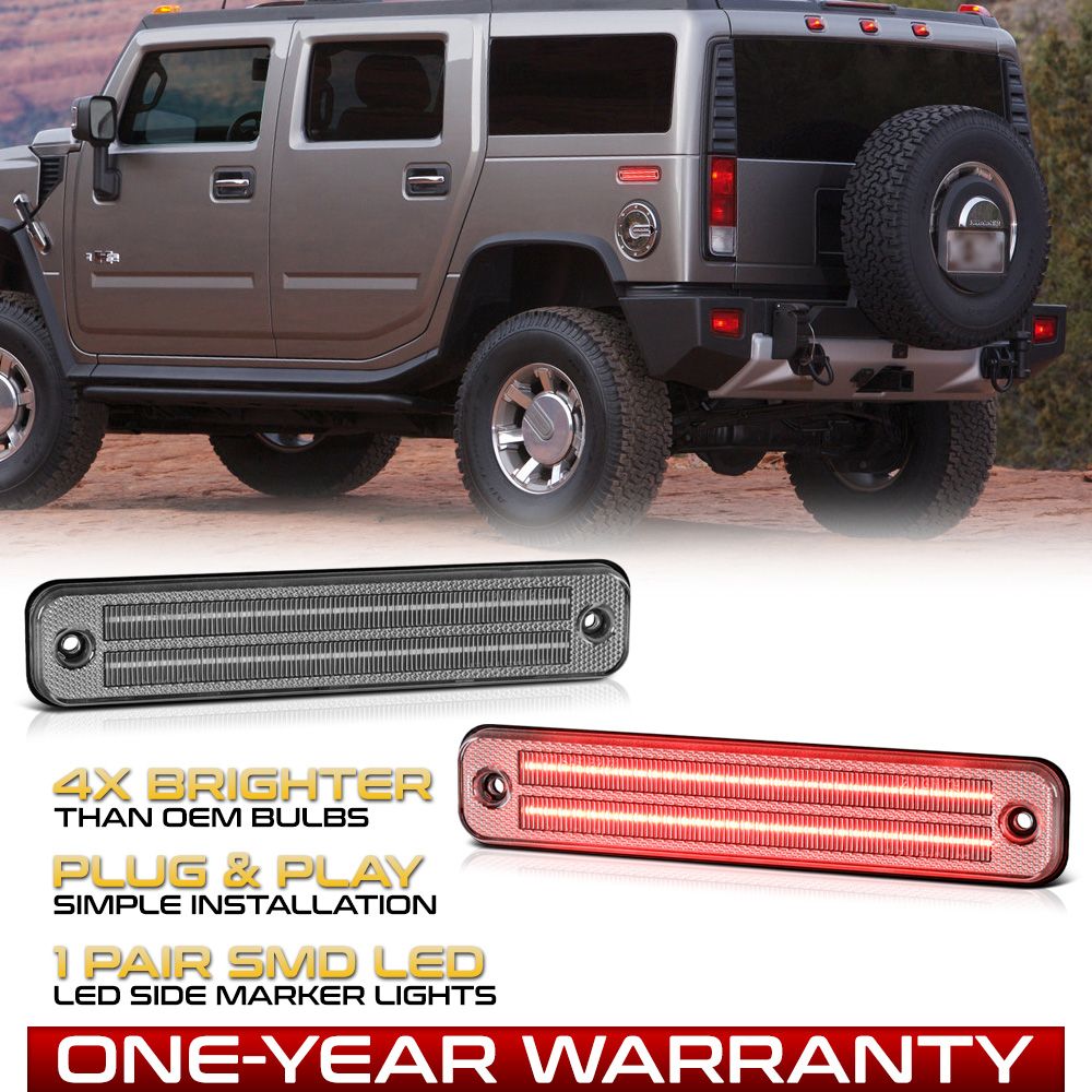 03-09 Hummer H2 Red LED Side Marker Lights - Clear Lens - LAC-SML-RR ...