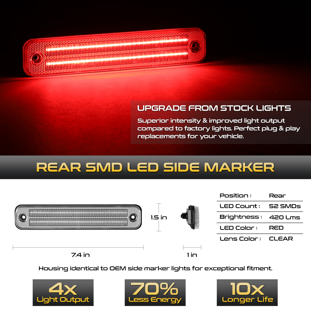 03-09 Hummer H2 Red LED Side Marker Lights - Clear Lens - LAC-SML-RR ...