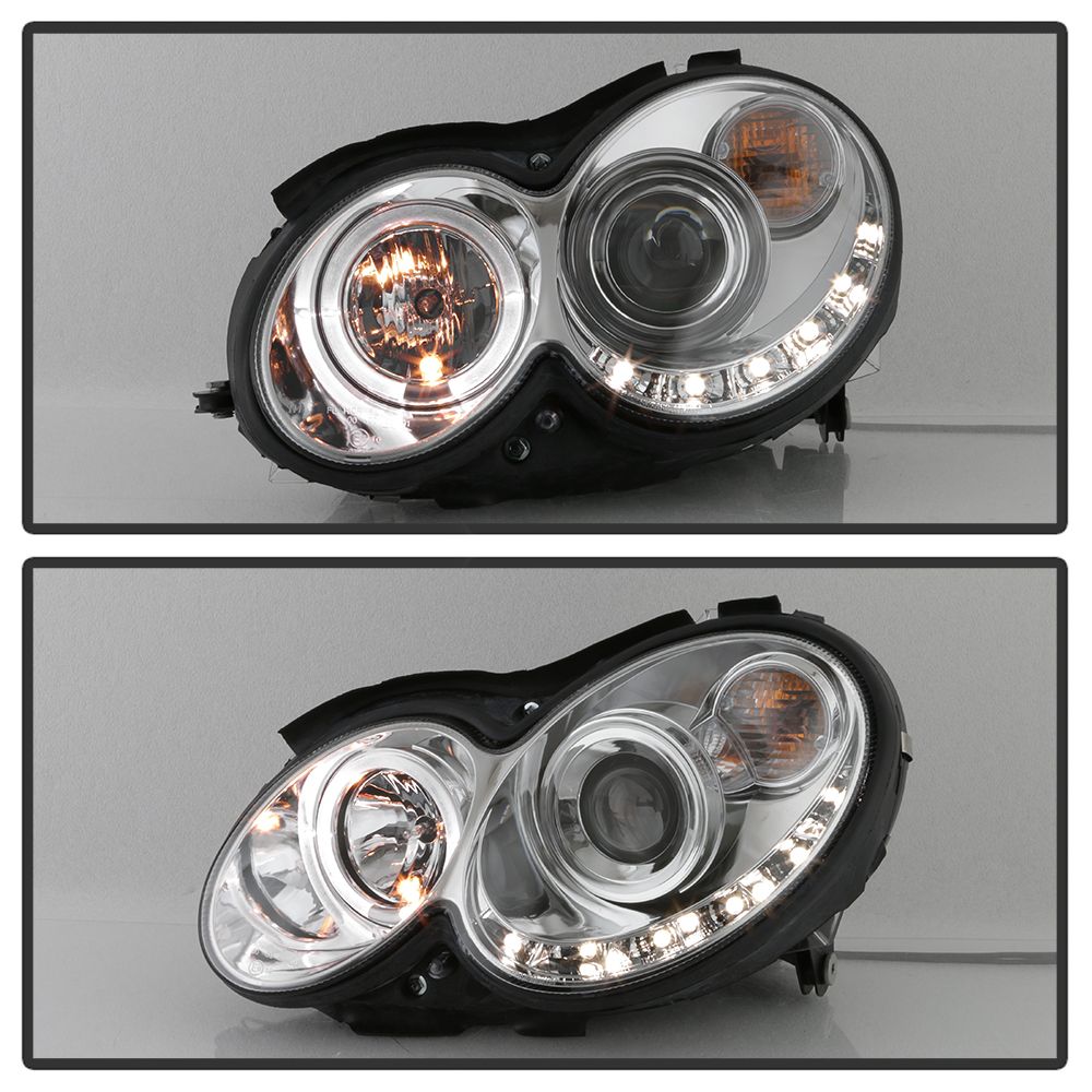 03-09 Mercedes Benz CLK-Class LED DRL Projector Headlights - Chrome
