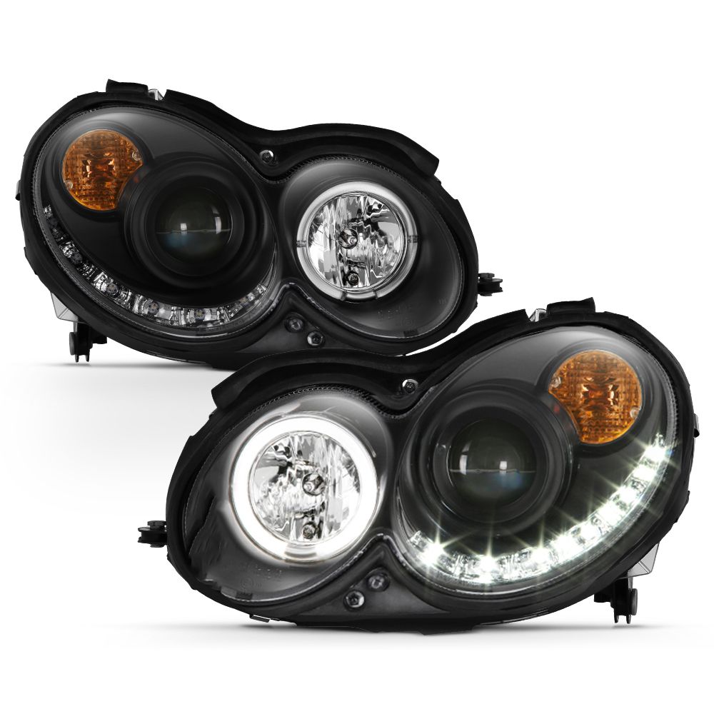 03-09 Mercedes Benz CLK-Class LED DRL Projector Headlights - Black
