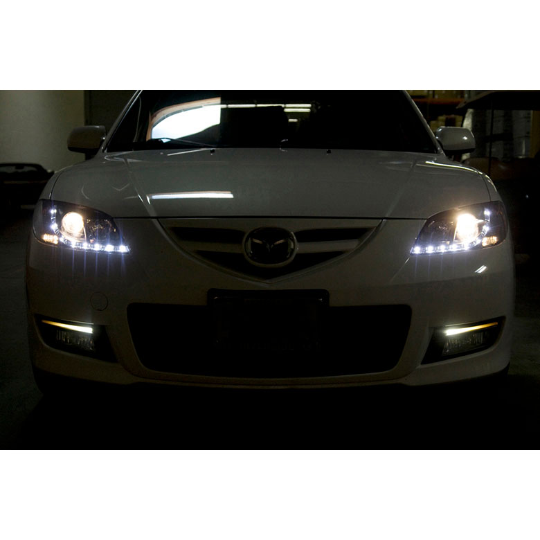 04-09 Mazda 3 Sedan 4-Door LED DRL Projector Headlights - Black