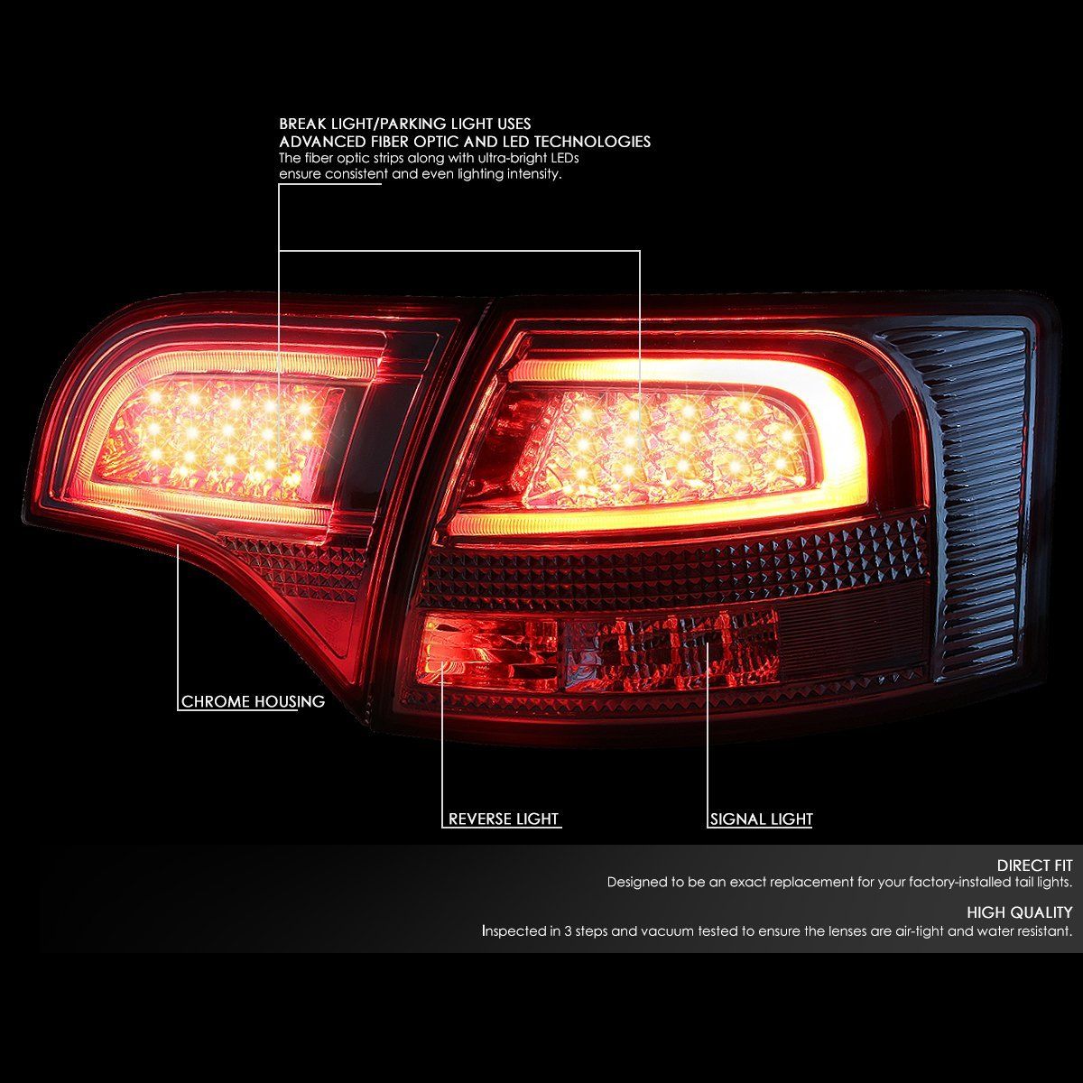 05 08 Audi B7 A4 S4 Avant Chrome Housing Clear Lens 3D LED Rear Tail Brake Corner Signal Light