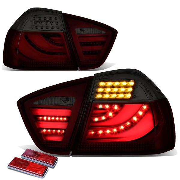 05-08 BMW E90 3-Series Red Housing Smoked Lens 3D LED Rear Tail Brake ...