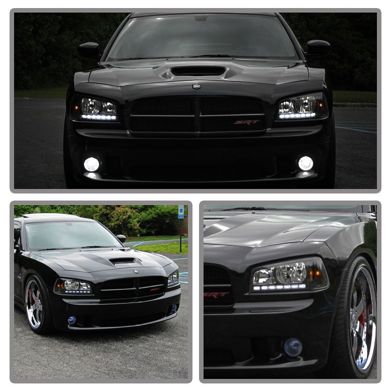 05 10 Dodge Charger 1 Piece LED DRL Crystal Headlights Chrome