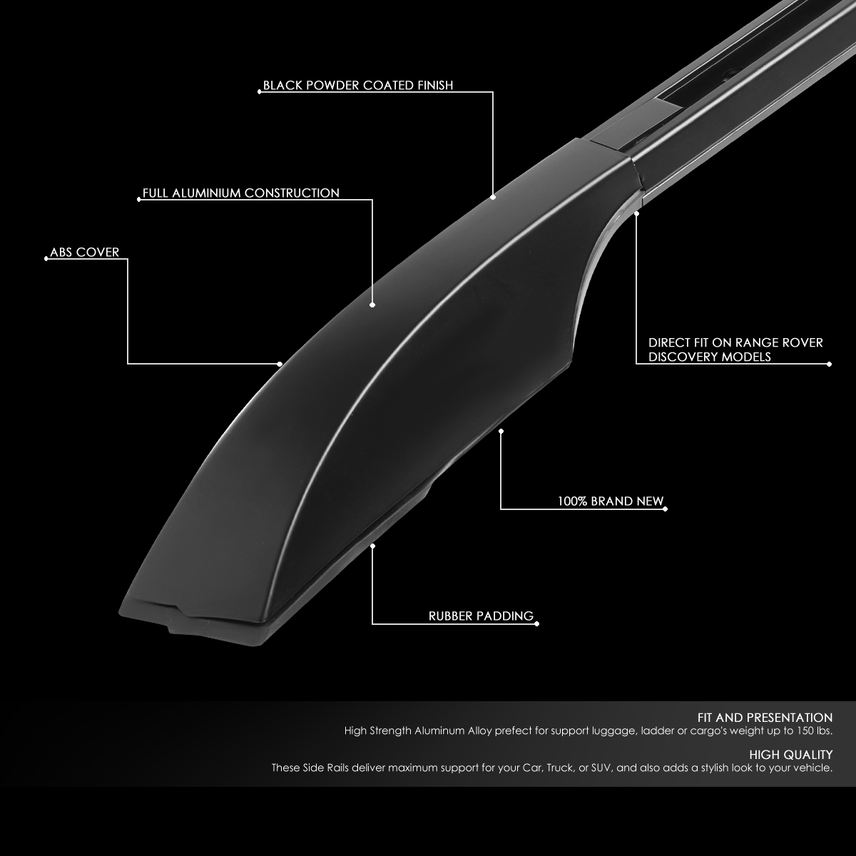 05-16 Land Rover LR3/LR4 Aluminum Roof Rack Side Rail Bar Black