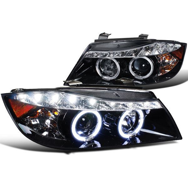 06-08 BMW 3 Series E90 LED Strip Angel Eye Halo Projector Headlights ...