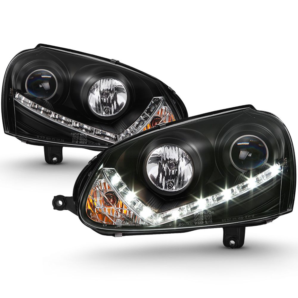 06-08 VW Golf / GTI R32 Jetta LED DRL Projector Headlights Black
