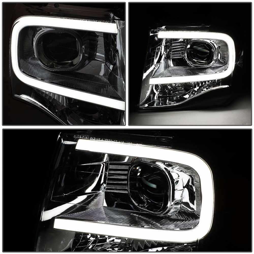 07-14 Ford Expedition LED DRL Tube Projector Headlights - Chrome / Amber